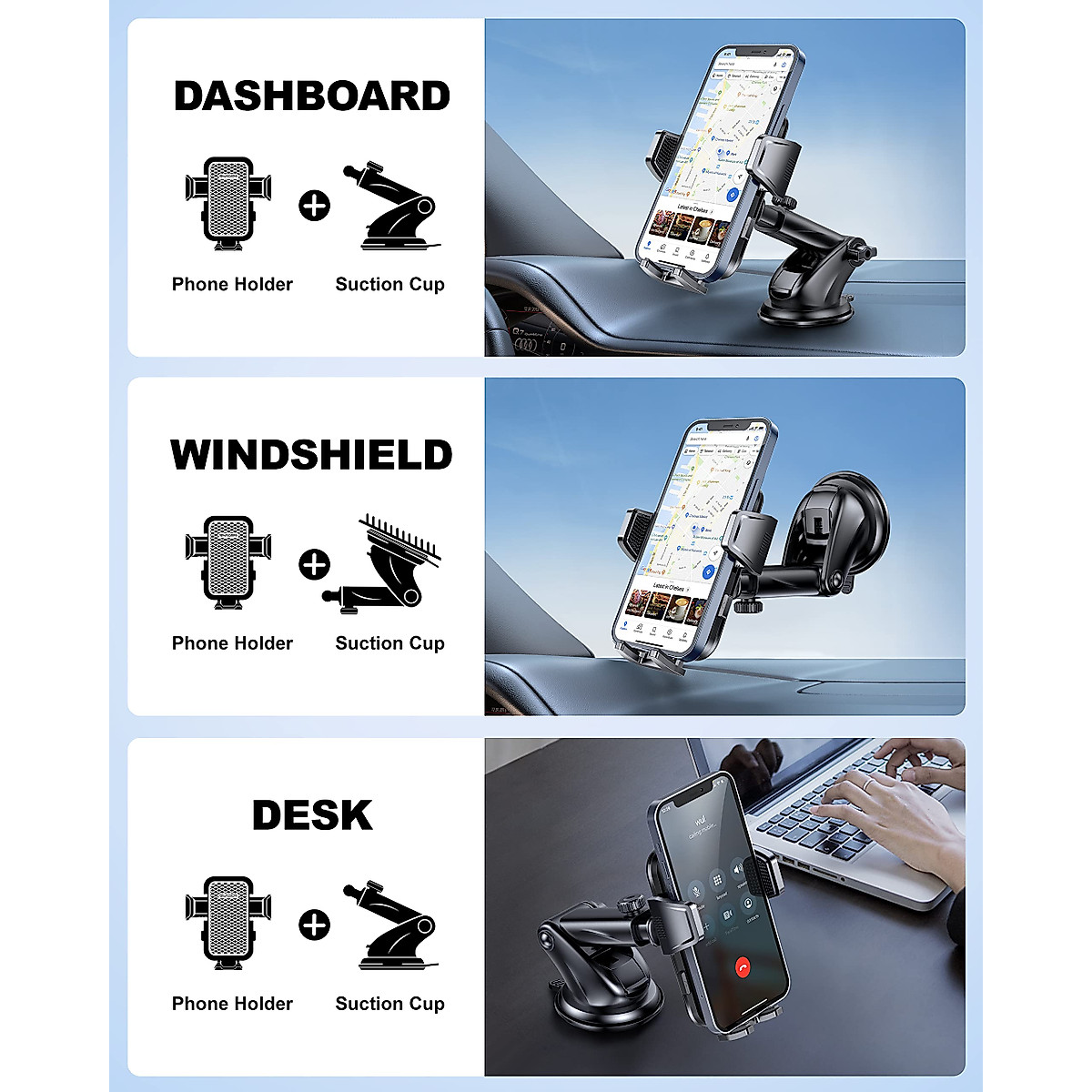 GUANDA TECHNOLOGIES CO., LTD. Car Phone Holder with Strong Suction Cup and Car Phone Mount Vent Clip