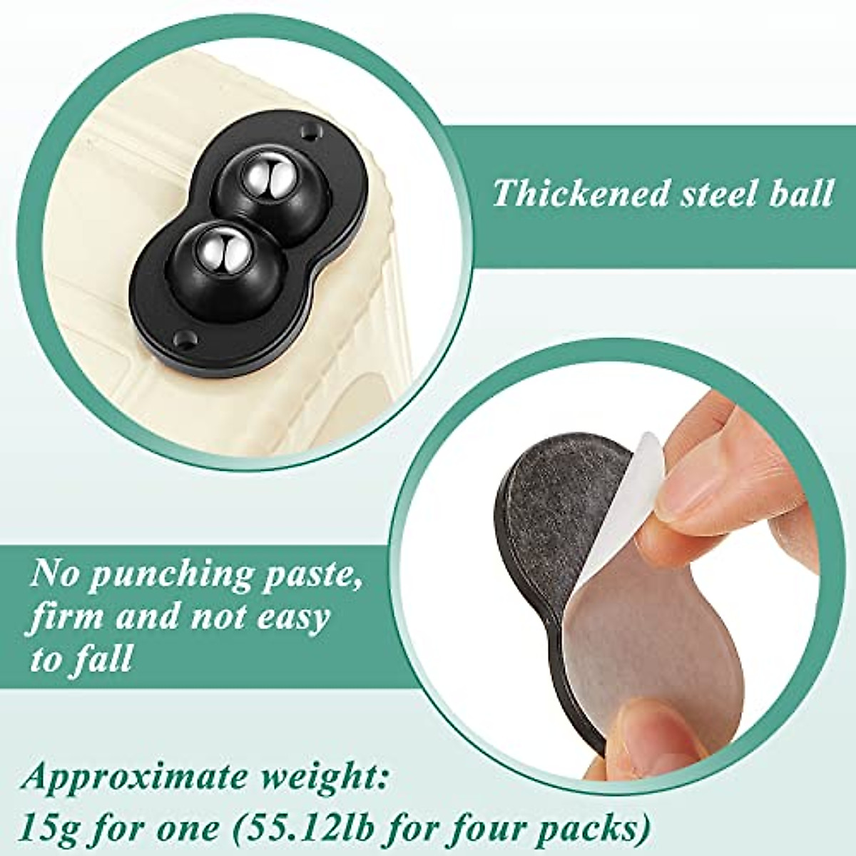 Mini Caster Wheels Appliance Wheels Self Adhesive Swivel Caster Wheels Stick on Stainless Steel Paste Small Appliance Casters Double Bead Universal Wheel for Furniture Box Mini Roller (Black,16 Pcs)
