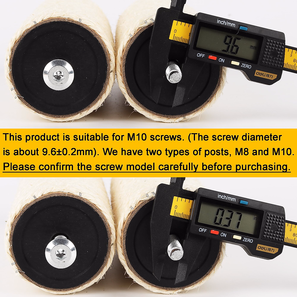 NEUMIHARO 4 Pcs 3.1in 7.9cm Diameter Cat Scratching Post Replacement Sisal Pole with Screws and Bolts and Wrench for Cat Tree Condo (40cm/15.75in, M10)