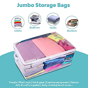 Extra Large Big 10 Gallon Size Clear Plastic Totes, Zippered Storage Bags for Home, Travel, Moving, Clothing, Space Saver Closet Organization, Quilts, Blankets, Toys (Pack of 4) (10 Gallon)