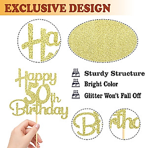 Sotpot Happy 50th Birthday Cake Topper Gold Glitter 50th Cake Toppers 50 Birthday Cake Decorations Cheers to 50 Fabulous Party Cake Picks - 1 Pack