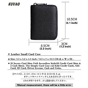 KUVAO RFID Blocking, Leather Credit Card Holder Zipper Wallet With 20 Card Slots, Small Card Case for Women or Men Accordion Wallet with Zipper (Blcak)