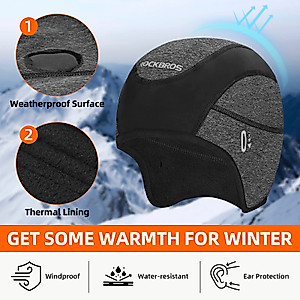 ROCKBROS Winter Cycling Caps for Men Women Windproof Skull Cap Helmet Liner with Glasses Holes Black