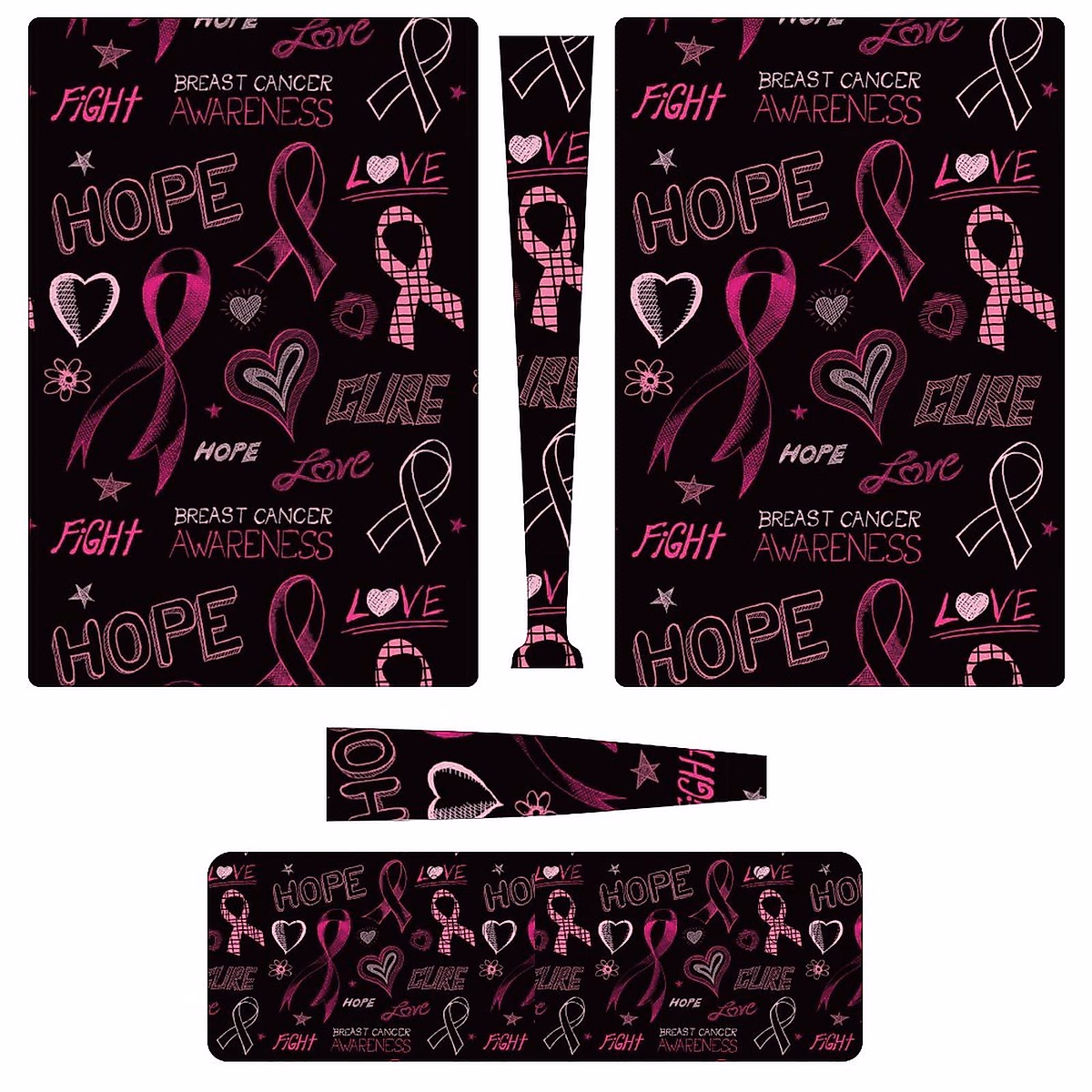 Pink Ribbon Breast Cancer Awareness 3pcs Whole Body Decal Cover Sticker for PS5 Digital Edition for PS5 Console and Controller
