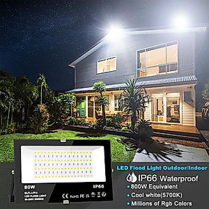 LED Flood Light Outdoor 800W Equivalent 8000LM RGB Landscape Light Controlled by BRmesh APP , No Remote, DIY Scenes - Timing - 5700K Daylight White - Color Changing Uplight, IP66 US Plug MELPO(4 Pack)
