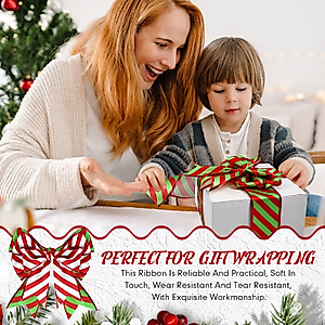 Hanaive 2 Rolls Ribbons for Christmas Tree Wired Ribbon Satin Stripes Edge Wrapping for Crafts DIY Gift Party Garden Home Garland Bows Ornament Decor(2.5 Inch x 10 Yards,Red Green, Red White)