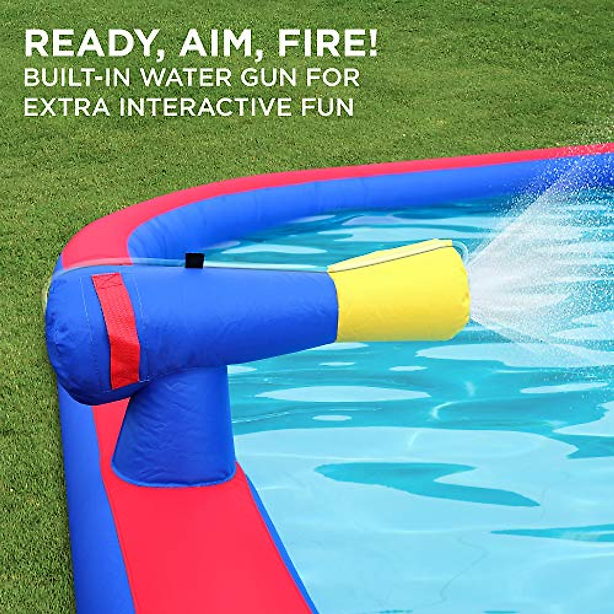 Sunny & Fun 2-in-1 Bounce & Blast Inflatable Water Slide Park – Heavy-Duty for Outdoor Fun - Climbing Wall, Slide, Bouncer & Splash Pool – Easy to Set Up, Included Air Pump & Carrying Case