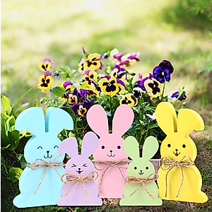 Inwnpio Easter Decorations for the Home - Easter Bunny Wooden Sign Table Decoration Centerpieces with Rope Tabletop Spring Decor 3PCS