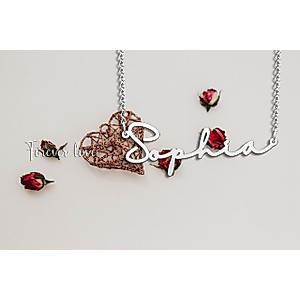 QueenCharms Personalized Name Necklace 18K Gold Plated Nameplate Necklace Custom Name Necklace for Womens