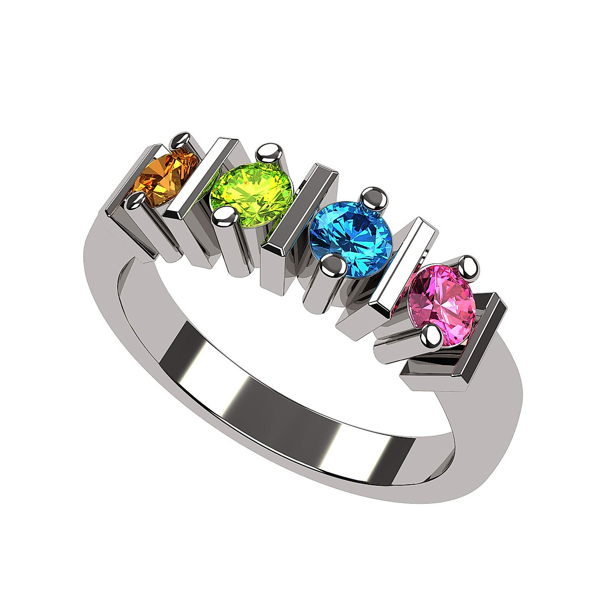 Central Diamond Center Straight Bar Mother's Simulated Birthstone Ring, 1-6 Stones - Sterling Silver - Size 7.5