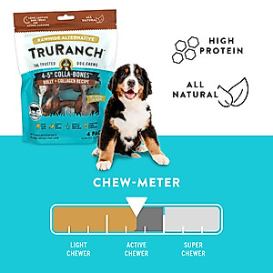 TRURANCH 4-5" Collagen Bones, Bully, Healthy Joint Support Dog Treat, Rawhide Alternative, Skin & Coat Health, 1 Bag, 4 Count