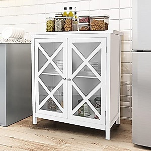 Giantex Buffet Cabinet with Storage, Kitchen Sideboard, 2 Door Credenza with Adjustable Shelf, Standing Cupboard, Wood Kitchenware Organizer for Living Room Entryway (White)