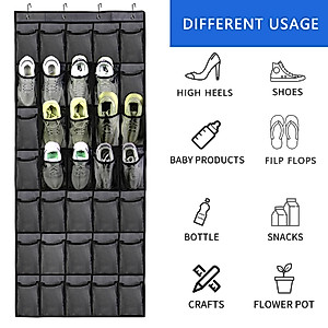 VEEBELL 35 Pocket Over The Door Shoe Organizer, Door Hanging Storage Shoe Holder Rack for Large Capacity Shoe Organizer for Men and Women Kids Closet Bedroom Bathroom (Black)