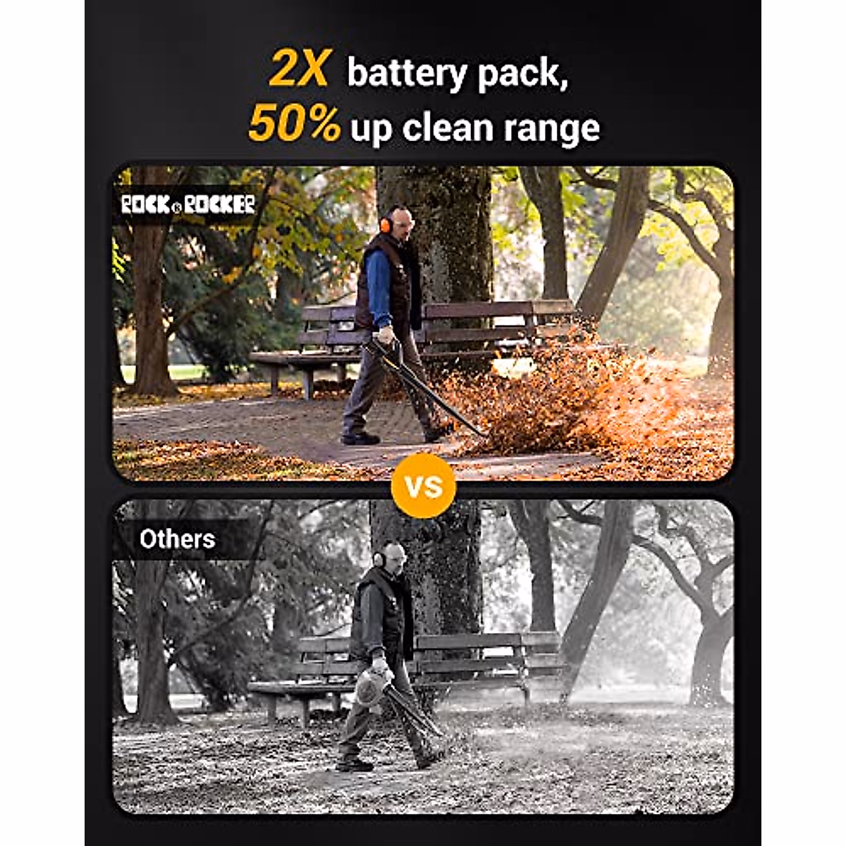 Cordless Leaf Blower with 2 X 20V Battery and Charger, Rock&Rocker Electric Leaf Blower 120MPH/170CFM 6 Adjustable Speeds and 2 Adjustable Tubes for Lawn Care/Yard/Jobsite/Patio