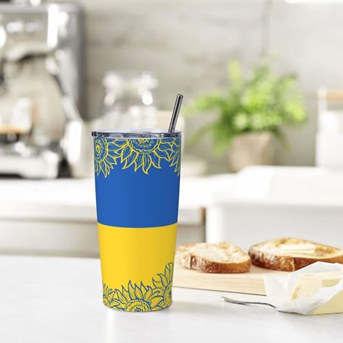 VKKOEWL Sunflowers And Ukraine Flag Stainless Steel Insulated Tumbler 20 Oz Travel Water Bottle Coffee Mug Drink Cup With Lid Straw