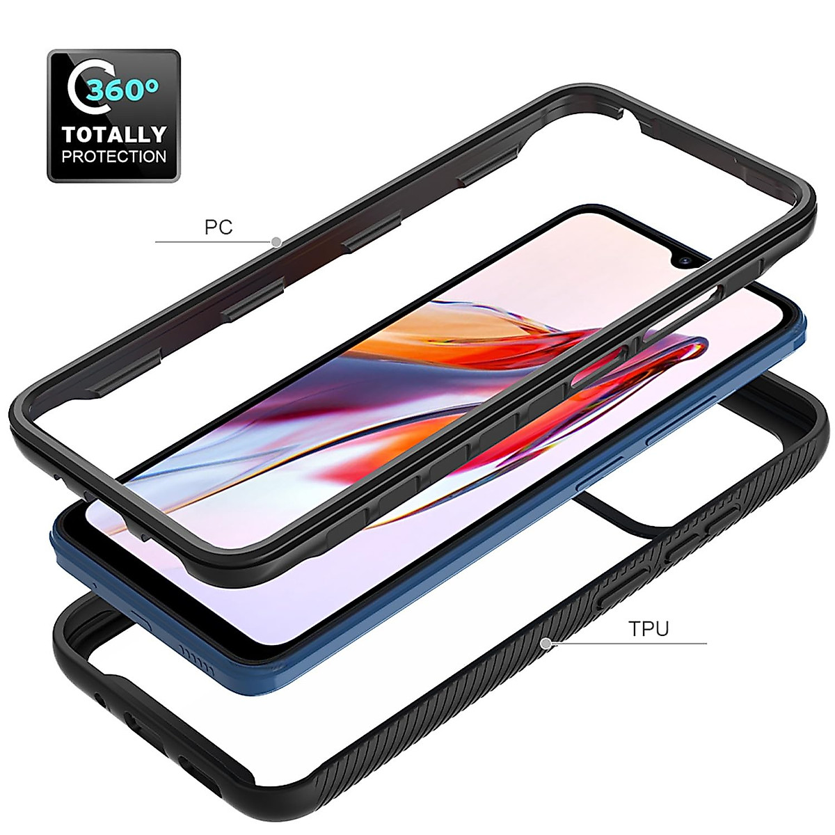 DAMONDY for Redmi 12C Case, Xiaomi Redmi 12C Phone Case,Shock 2 in 1 Drop Protection Hybrid Heavy Duty Dual Layer Armor Protective Case Cover for Xiaomi Redmi 12C -Black