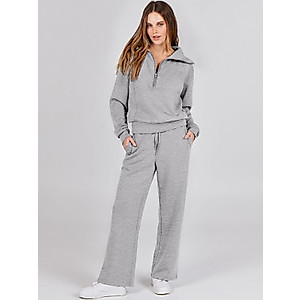 ANRABESS Women 2 Piece Outfits Sweatsuit Oversized Sweatshirt Sweatpants Tracksuit Sweat Lounge Matching Set 2025 Fall Trendy Light Grey Medium