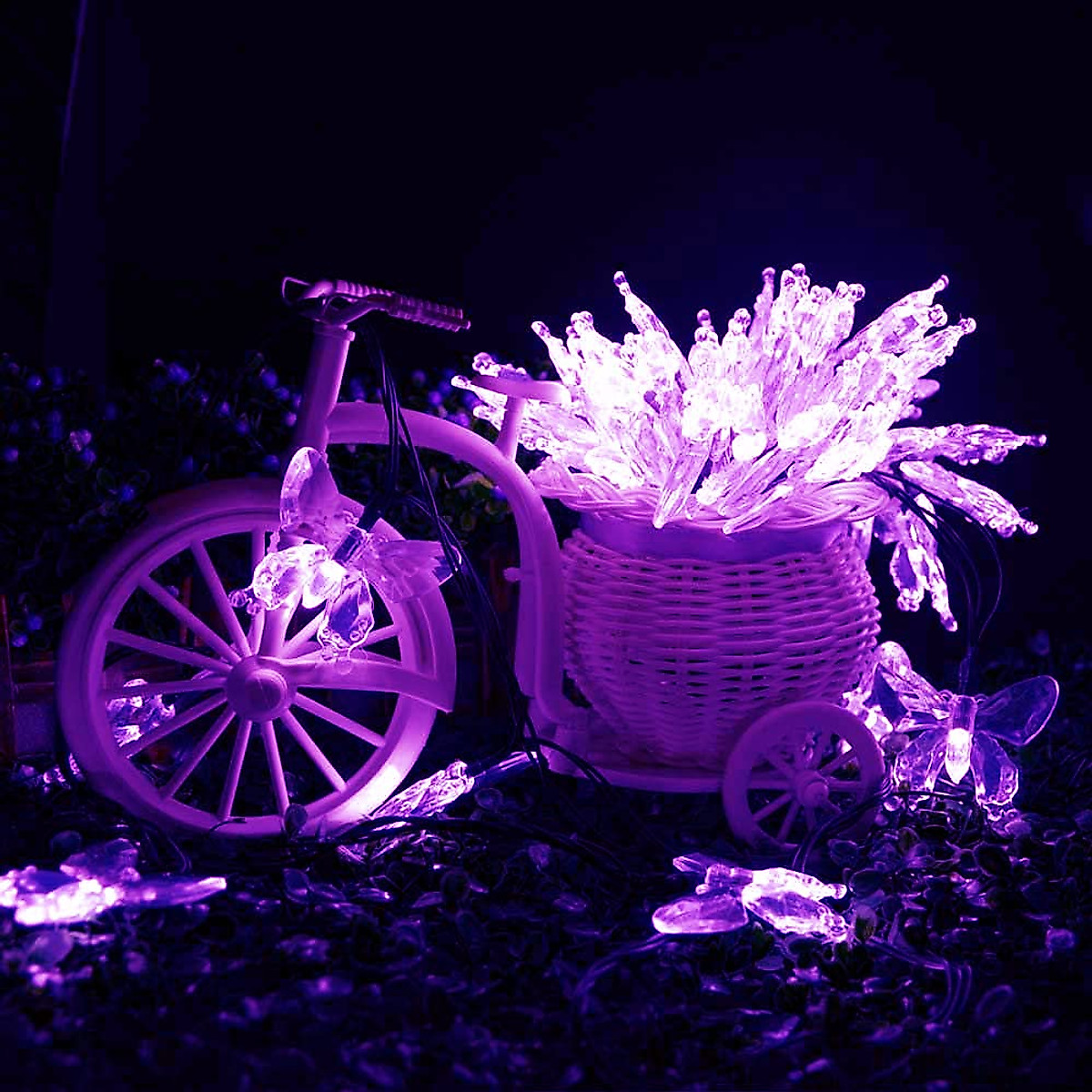 WONFAST Solar String Lights, Waterproof 16ft 20LED Butterfly Christmas Fairy Lights Decorative Lighting for Home Party Wedding Patio Garden Porch Balcony (Purple)