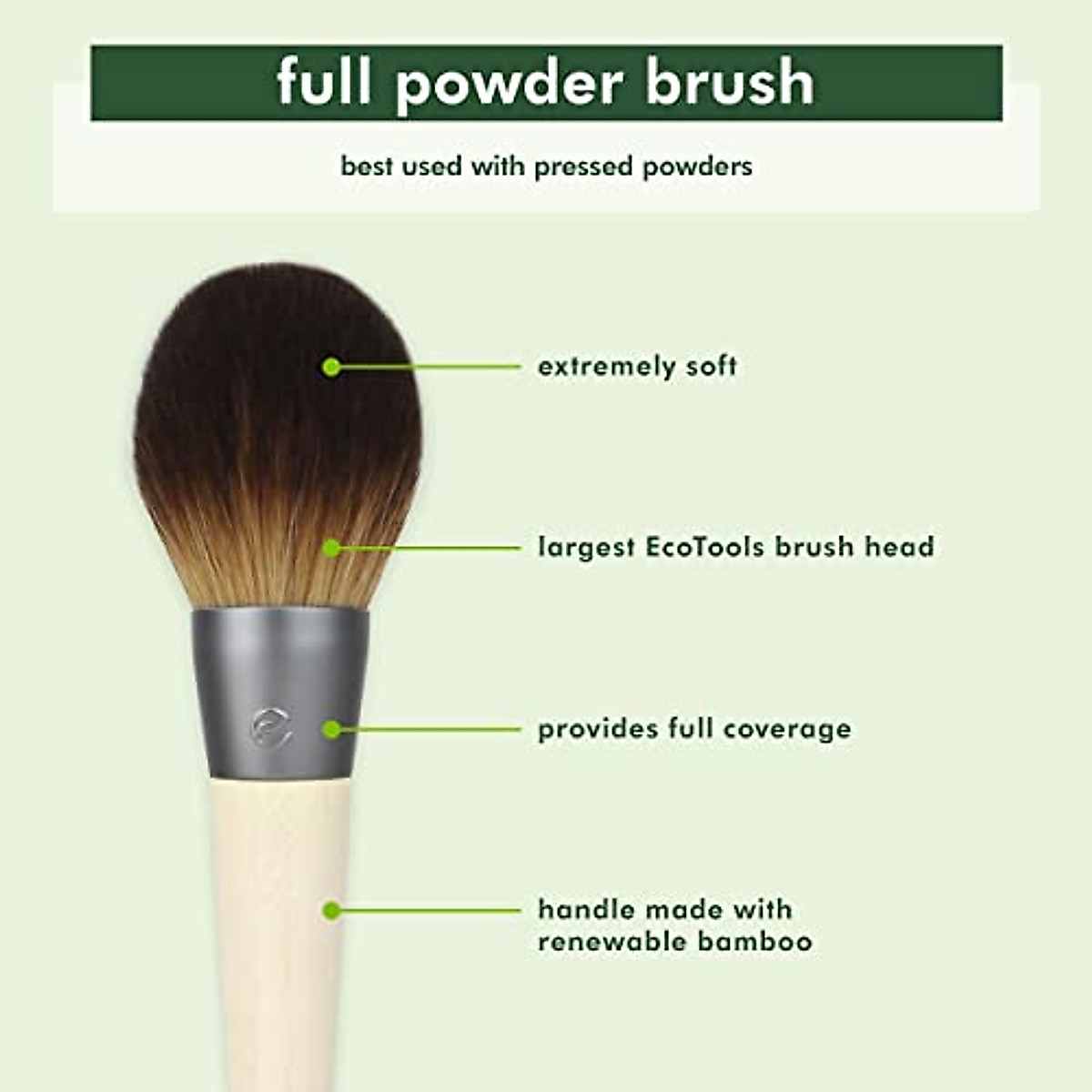 EcoTools Full Powder Brush, Fluffy Makeup Brush For Loose & Pressed Powder, Best For Setting Makeup, Large Brush Head With Soft, Synthetic Bristles, Eco-Friendly & Cruelty-Free, 1 Count