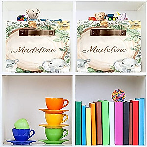Safari Wild Jungle Animals Personalized Storage Basket ,Custom Storage Bins Cubes Organizer with Handle for Bedroom Wardrobe,Nursery,Basket 1 Pack