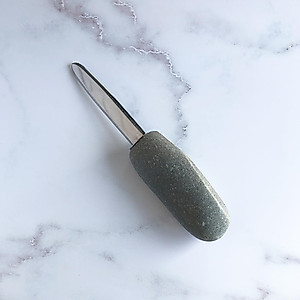 Stone Oyster Knife - Premium Utensil for Shellfish Preparation and Serving - Natural Beach Stone Handle - Ergonomic Design - Stainless Steel Blade