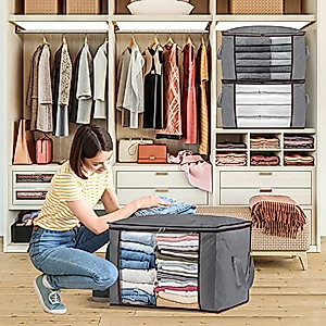 FORCTIBULL Large Storage Bags, Closet Organizers and Storage Bins with Lids, Storage Containers with Clear Window for Organizing Clothes Blanket Comforter Bedding Toy, 84L (3 Pack, Gray)
