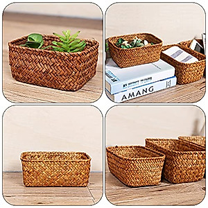 PATKAW Closet Organizers Seagrass Storage Baskets Water Hyacinth Storage Baskets Straw Seaweed Basket Handwoven Rattan Storage Basket Clothes Items Rectangular L Rattan Basket