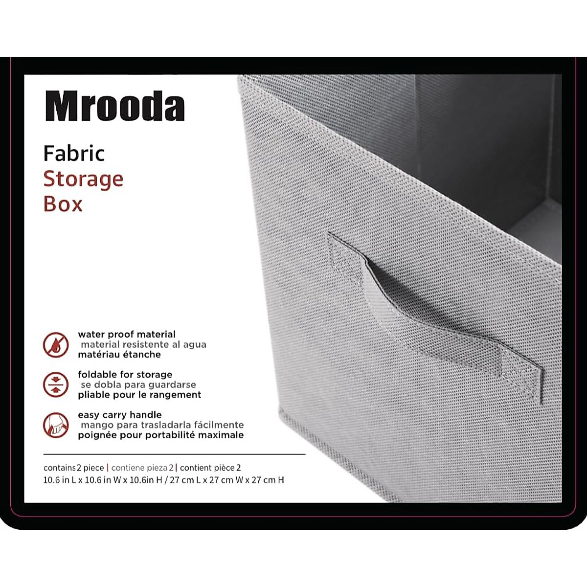 Mrooda Fabric Storage Bins 2 Pack Storage Cubes For Shelves、Storage Bins with 2 Handles 、Rectangle Storage Box Organizer Shelf Baskets 、for clothes toys books and more、color grey 2 pack