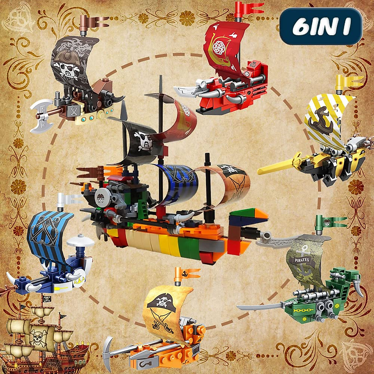 WODMAZ 12PCS PreFilled Easter Eggs with Pirate Ship Building Blocks, Surprise Eggs Filled Pirate Ship Toys Set for Easter Basket Stuffers, Easter Basket Filler, Easter Egg Hunt Classroom Prize Events