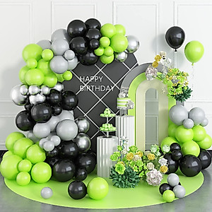 Green and Black Balloon Arch Kit, Latex Birthday Balloons Green Black Grey Silver Balloon Garland Kit 5 10 18 inch Party Balloons for Baby Shower Decorations Birthday Wedding Graduation Party
