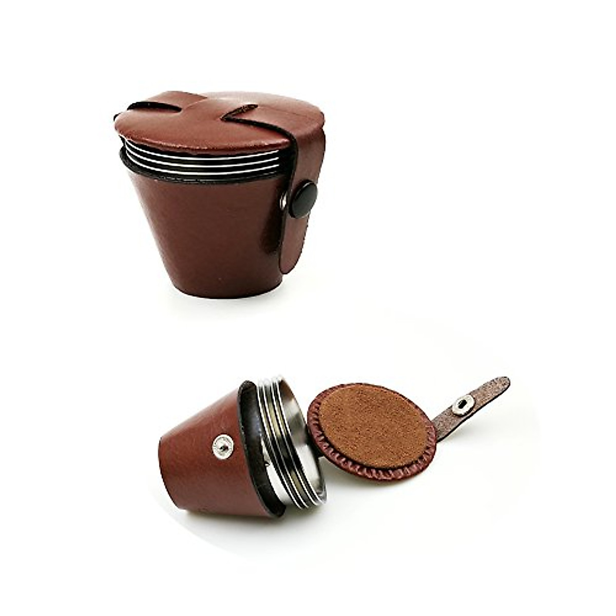iSavage Shot Glasses with Brown-Red Leather Case 1.5oz Each Set of 4 18/8 Stainless Steel, 1pc Reusable Bag-YM205