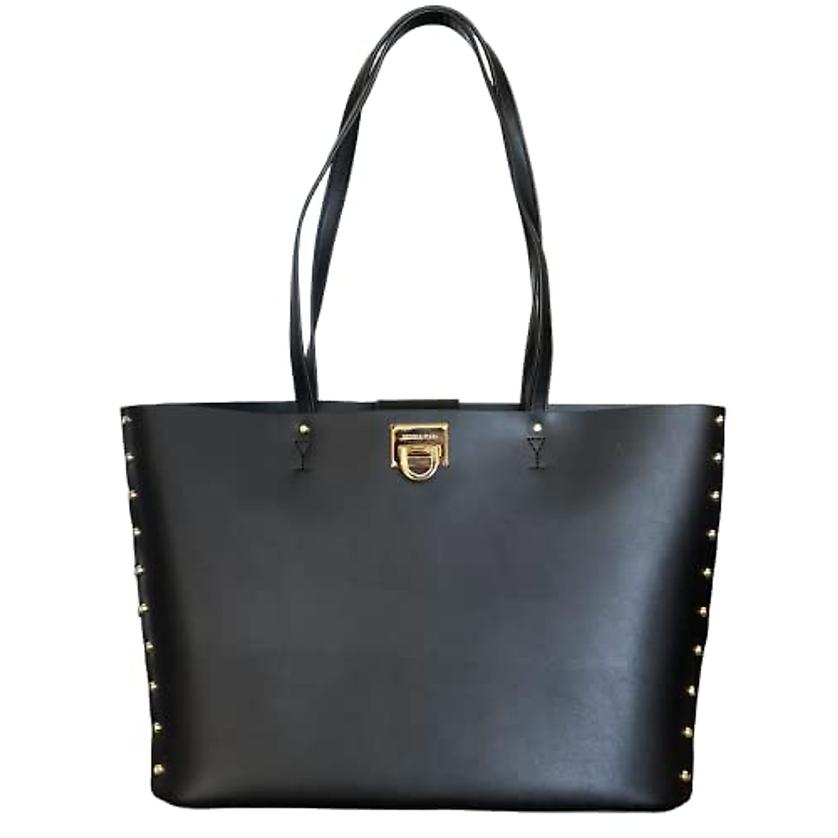 Michael Kors Women's Manhattan Smooth Leather Shoulder Tote Bag Black/Gold