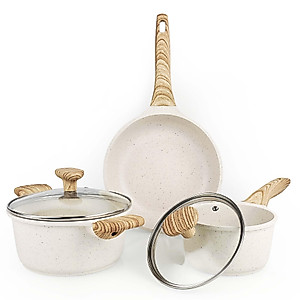 Wodillo Pots and Pans Set Nonstick, Beige Induction Kitchen Cookware Sets, Healthy Skillet Non Sticking Saute Pan & Saucepans(PFOS, PFOA Free)