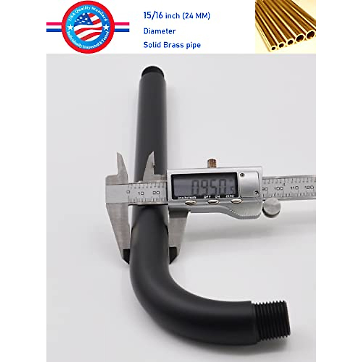 Aquaiaw Shower Arm and O-Ring Flange, 12 inch, Solid Brass, Round, Both 1/2 NPT Tapered Threads, Bent Shower Arm, Wall Mount Shower Head Extension Arm, Rainfall Shower Head Arm (Matte Black)