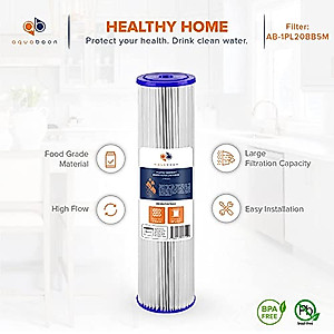 Aquaboon 5 Micron 20" x 4.5" Pleated Sediment Water Filter Replacement Cartridge | Whole House Sediment Filtration | Compatible with ECP5-BB, AP810-2, HDC3001, CP5-BB, ECP1-20BB, 8-Pack