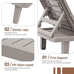 WACASA Outdoor Chaise Lounge Chairs Set of 2, Oversized Lounge Chairs with 5-Level Adjustable Backrest & Cup Holder, Resin Waterproof Pool Lounge Chairs for Poolside,Patio, Beach, Yard, Gray