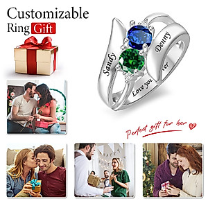 BAUMA AUTO Personalized 2 Birthstone Infinity Rings Engraved Name Promise Ring Custom 925 Sterling Silver Engagement Wedding Rings for Couples Valentines Mother’s Day (Rose gold)