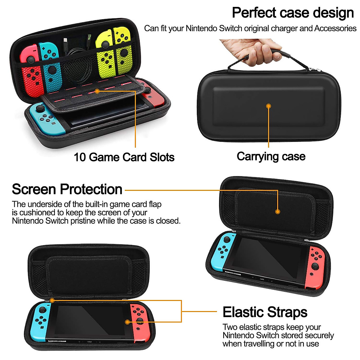 Switch Accessories Bundle for Nintendo Switch, Kit with Carrying Case, Screen Protector,Charging Dock,Compact Playstand,Protective Case,Game Case,Joystick Cap,Grip (16-in-1)