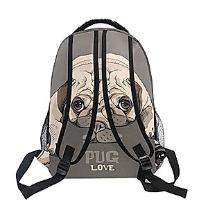 ALAZA Cute Pug Puppy Dog Coffe Brown Large Backpack Personalized Laptop iPad Tablet Travel School Bag with Multiple Pockets