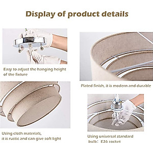 Yifi Deco Modern Pendant Ligh,13.4" Drum Hanging Lamp Fixture with 3-Tier Linen Fabrics Lampshade, Elegant Pendant Lighting for Dining Room, Bedroom, Kitchen Island, Entryway, Hallway