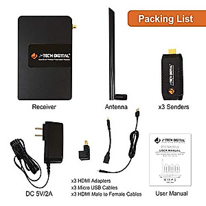 J-Tech Digital HDMI Wireless Presentation System Meeting Room kit 3 TX and 1 RX Streaming 1080P HD Signal from HDMI Dongle up to 65 feet Wireless HDMI Extender (up to 5 Transmitters) [JTECH-QS100]