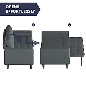 ZAFLY Reversible Sleeper Sofa Bed with Cushion, Modern Pull Out Linen Fabric Couch Bed, 2-in-1 Pillows Couch for Living Room Apartment Office Bedroom Studio Small Places Dark Gray