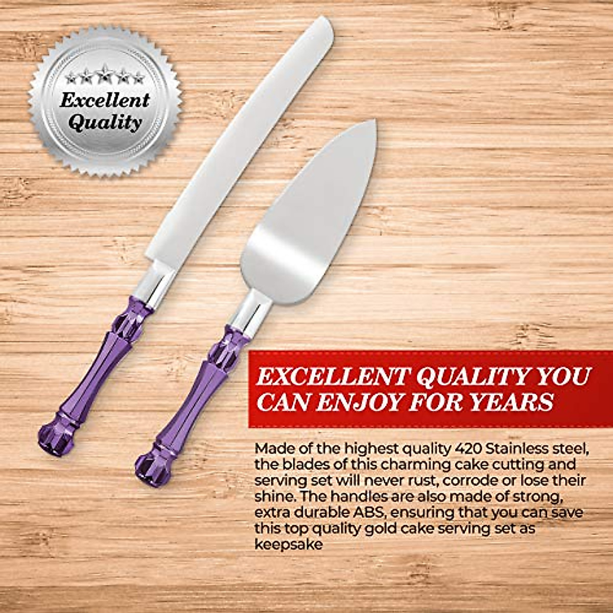 Homi styles Cake Knife and Server - Wedding Cake Knife Set - Serving Set for Receptions, Birthdays - Cake Cutting Set - Match the Color to Your Event Theme - Cake Knife and Cutter (Purple)