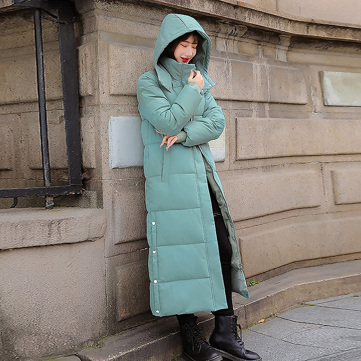SMIDOW promo codes for today Women's Long Quilted Coat Fashion Ladies Maxi Length Winter Thickened Hooded Puffer Jacket Side Slit Button Outwear womens long winter coat Green 2X