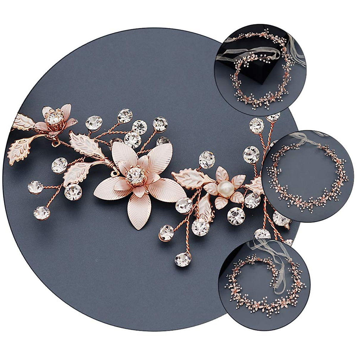 VALICLUD Bridal Belt Rhinestones Flower Wedding Dress Chain Crystal Bride Bridesmaids Sash Wedding Party Accessory Rose Gold