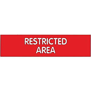 Cosco Engraved Sign "RESTRICTED Area" 2" x 8", Red Sign with White Text (098005)