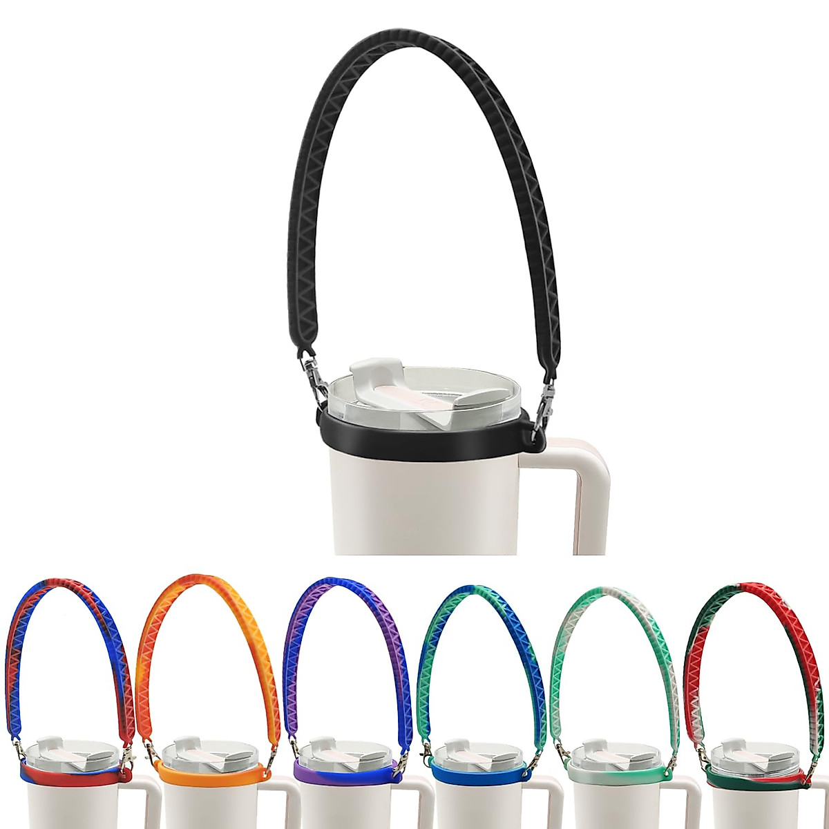 Water Bottle Holder with Strap for Stanley Cup Owala Water Bottle, Durable Silicone Water Bottle Strap Fits 1-40oz Bottles, Water Bottle Handle with Strap for Carrying in Hiking Cycling Gyms