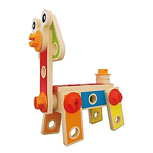 Hape Wooden Basic Building Play Set| Educational Wooden Construction Toys for Kids