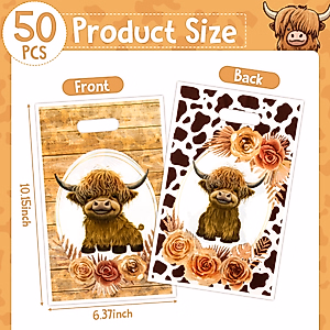 ArianQicult Highland Cow Party Favor Bags - 50Pcs Brown Cow Print Goody Candy Treat Gifts Bags, Highland Cattle Themed Party Decorations for Kids Birthday Baby Shower Animals Theme Events Supplies