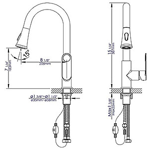 ALFI brand ABKF3480-PC Kitchen Faucet, 15.25"H, Polished Chrome